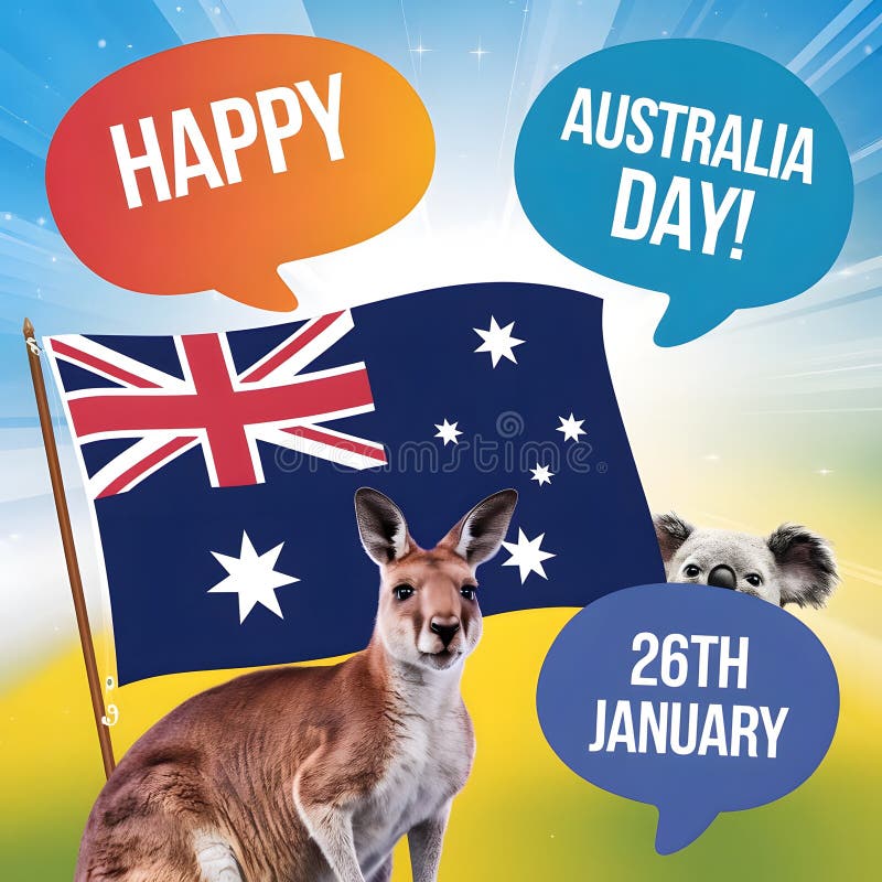 Australia Day Poster with Flag and Speech Bubbles Saying Happy ...