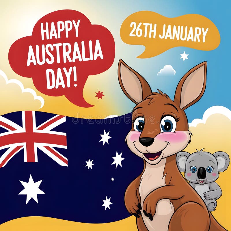 Australia Day Poster with Flag and Speech Bubbles Saying Happy ...