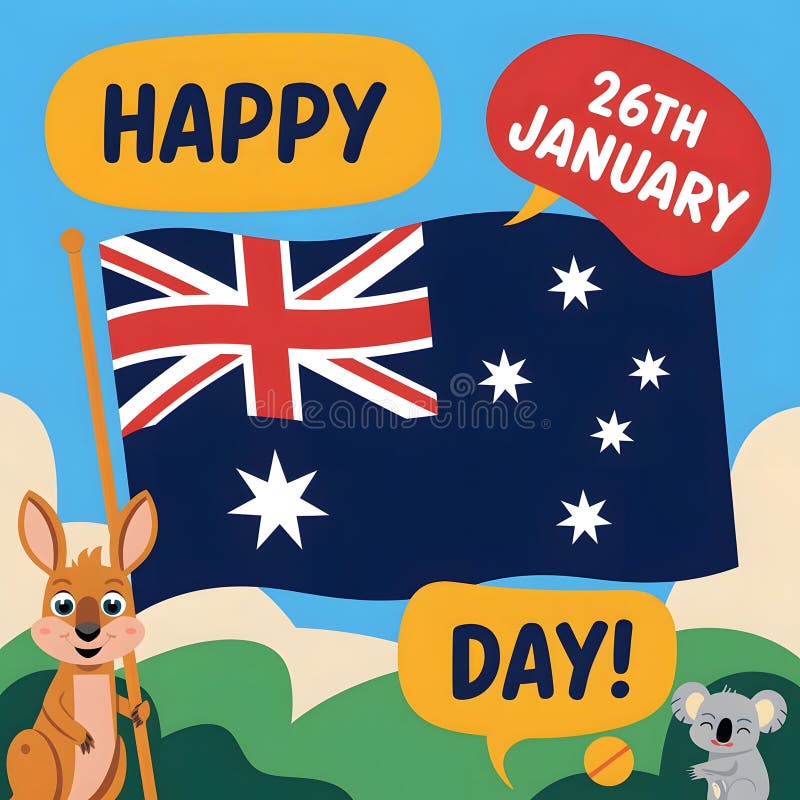 Australia Day Poster with Flag and Speech Bubbles Saying Happy ...
