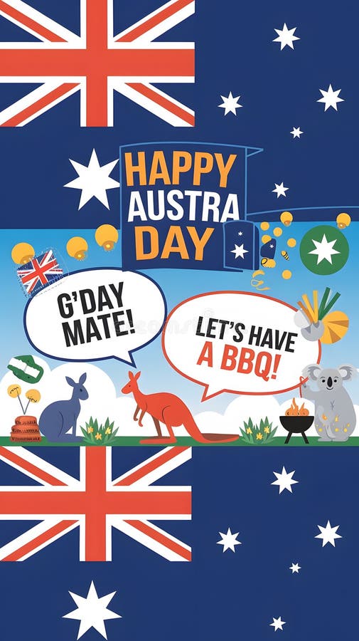 Australia Day Poster with Flag and Speech Bubbles Saying Happy ...