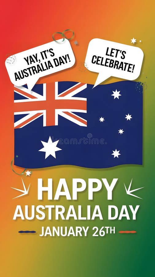 Australia Day Poster with Flag and Speech Bubbles Saying Happy ...