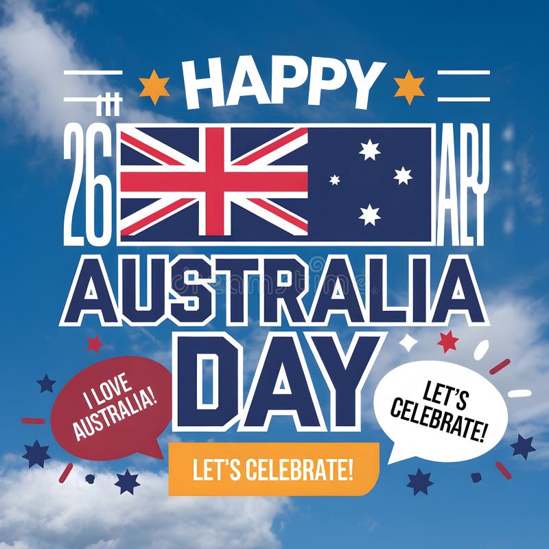 Australia Day Poster with Flag and Speech Bubbles Saying Happy ...