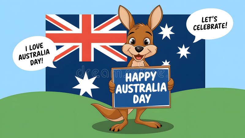 Australia Day Poster with Flag and Speech Bubbles Saying Happy ...