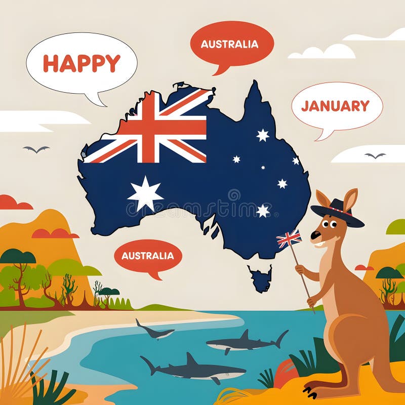 Australia Day Poster with Flag and Speech Bubbles Saying Happy ...