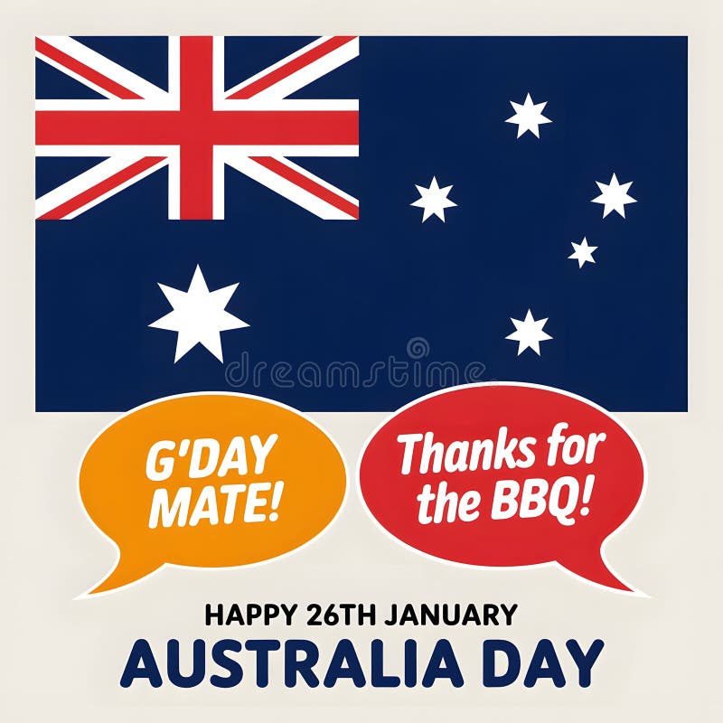 Australia Day Poster with Flag and Speech Bubbles Saying Happy ...