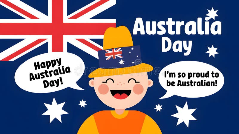 Australia Day Poster with Flag and Speech Bubbles Saying Happy ...