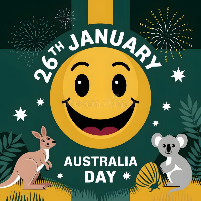 Australia Day Poster with Flag and Speech Bubbles Saying Happy ...