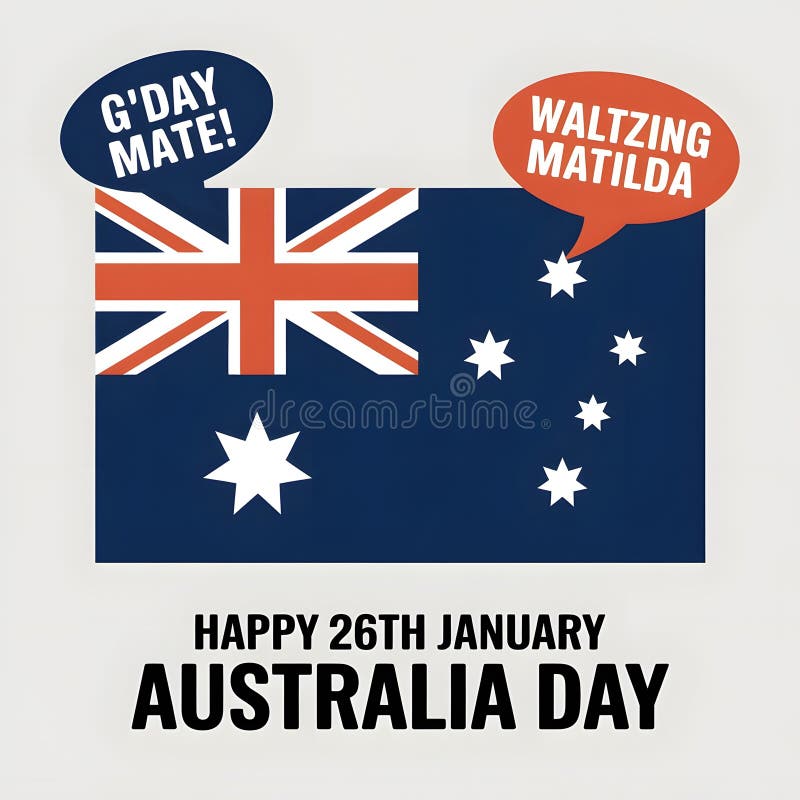 Australia Day Poster with Flag and Speech Bubbles Saying Happy ...