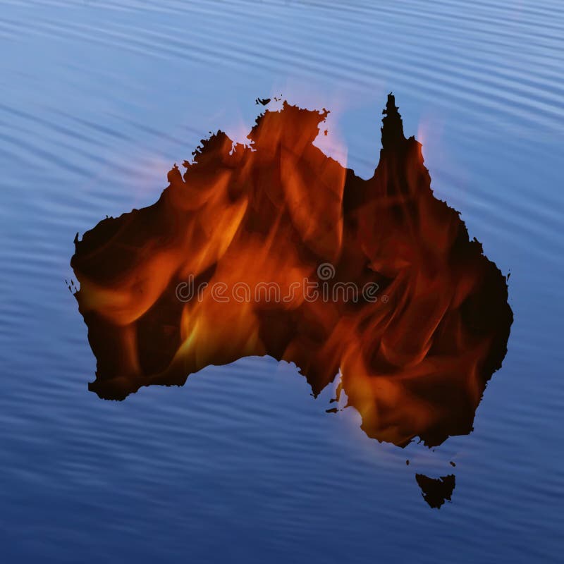 Australia in fire flames stock photo. Image of continent - 169093244