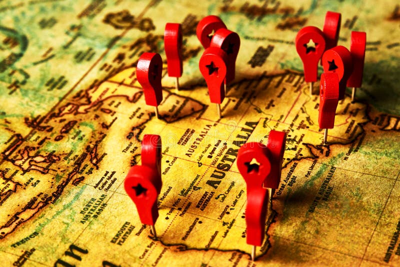 Australia Fire Points with Map Push Pins, Close-up. Australia on Fire ...