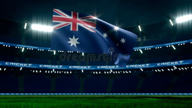Australia Flag Animate in Empty Cricket Stadium Stock Illustration ...