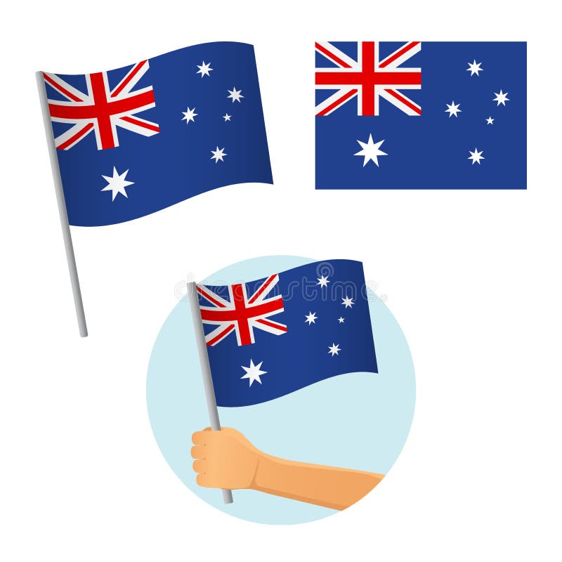 Australia flag in hand set stock illustration. Illustration of banner ...
