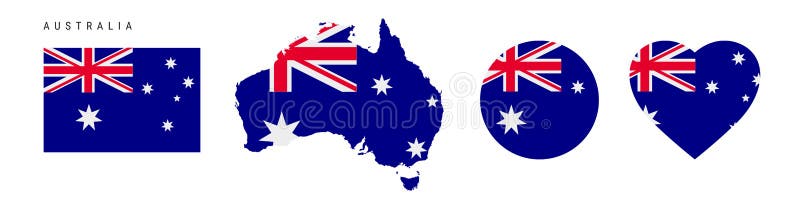 Australia Flag in Different Shapes Icon Set. Flat Vector Illustration ...