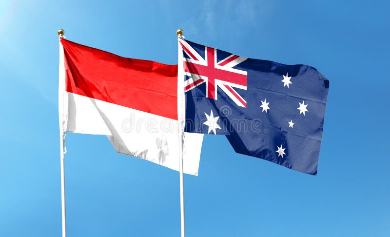 Australia Flag and Indonesia Flag on Cloudy Sky Stock Image - Image of ...