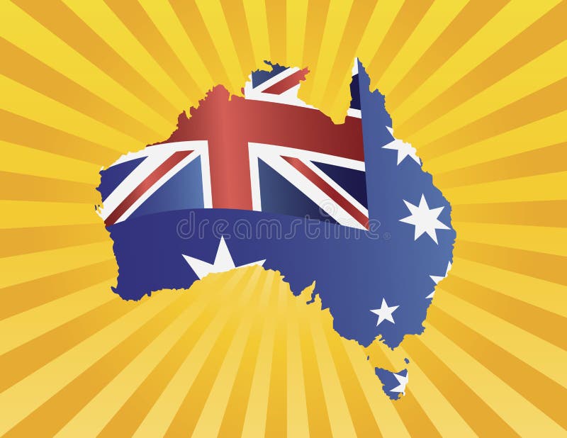 Australia Flag in Map Silhouette on Sun Rays Stock Vector ...