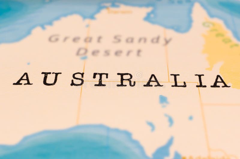 Australia in Focus on a Tilted World Map. Stock Illustration ...