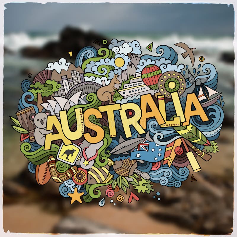 Australia Hand Lettering and Doodles Elements and Symbols Emblem ...