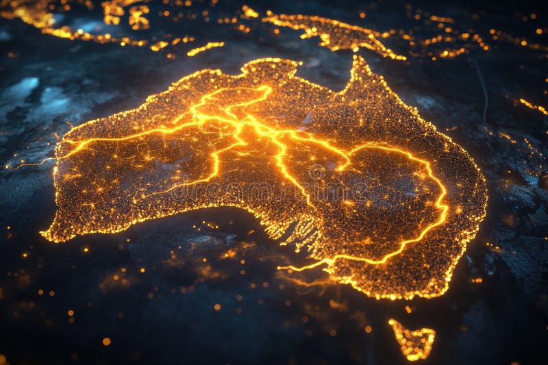 Glowing Australia: AI-Generated Map Stock Illustration - Illustration ...