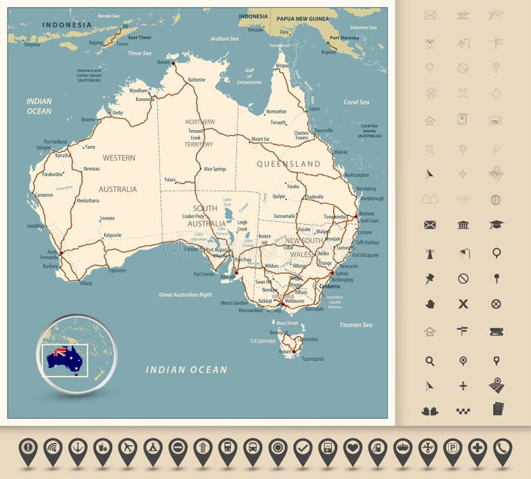 Australia - Highly Detailed Editable Road Map Stock Vector ...