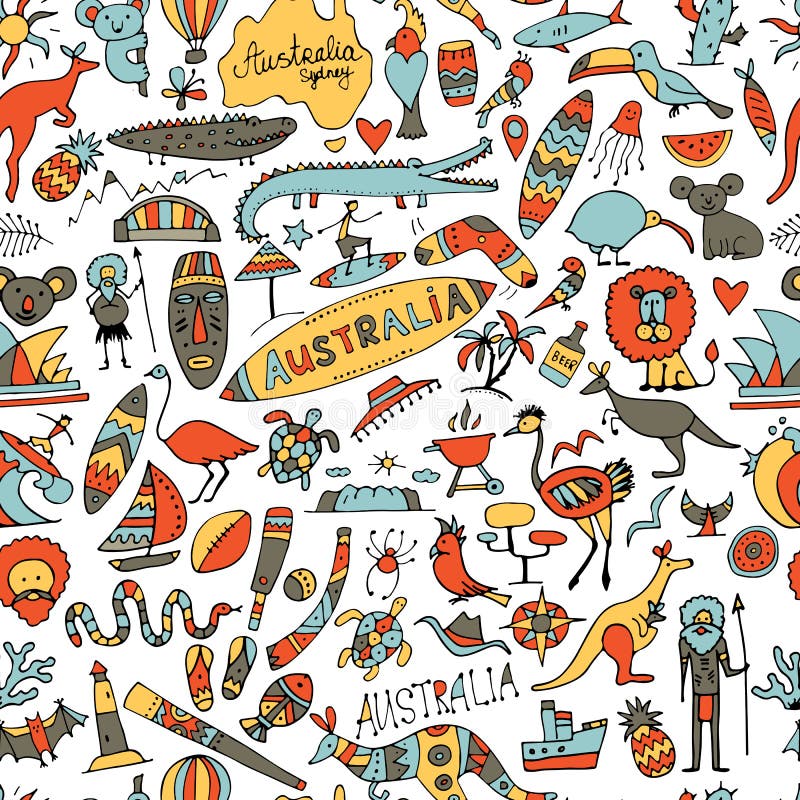 Australia Icons Set, Sketch for Your Design Stock Vector - Illustration ...