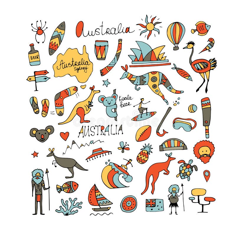 Australia Icons Set, Sketch for Your Design Stock Vector - Illustration ...