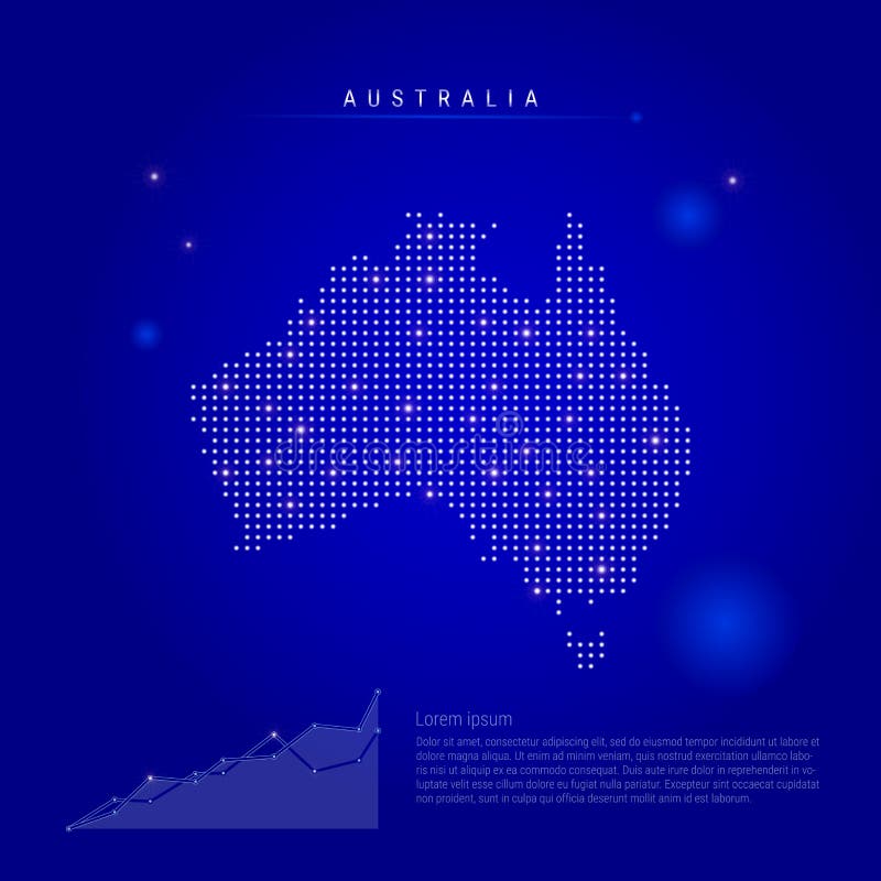 Australia Illuminated Map with Glowing Dots. Dark Blue Space Background ...