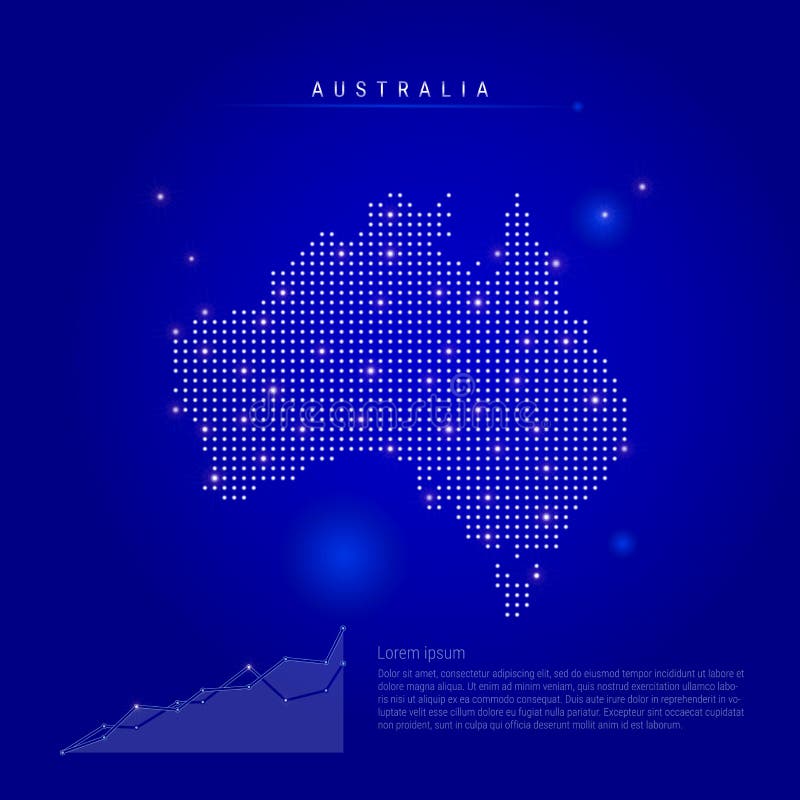 Australia Illuminated Map with Glowing Dots. Dark Blue Space Background ...