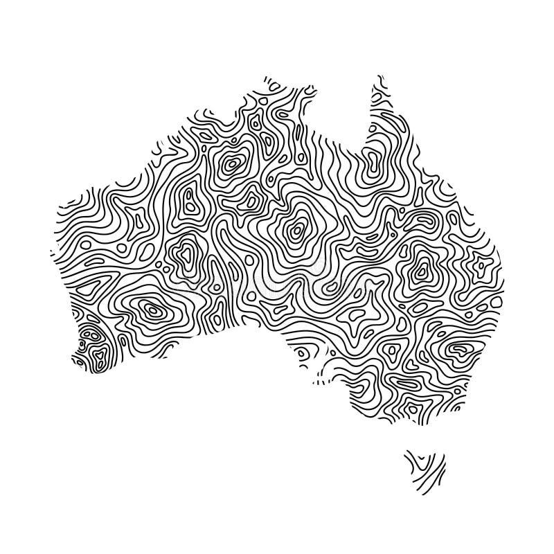Australia Map from Black Isolines or Level Line Geographic Topographic ...