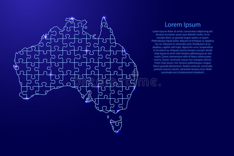 Australia Map from Blue Pattern Composed Puzzles and Glowing Space ...