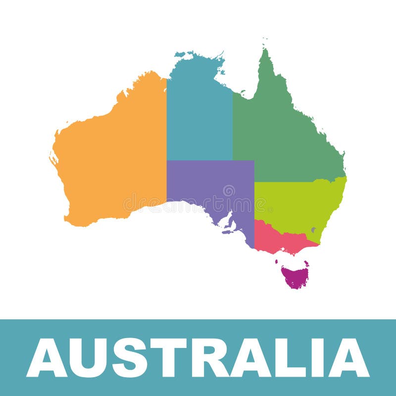 Australia Map Color with Regions. Stock Vector - Illustration of flat ...