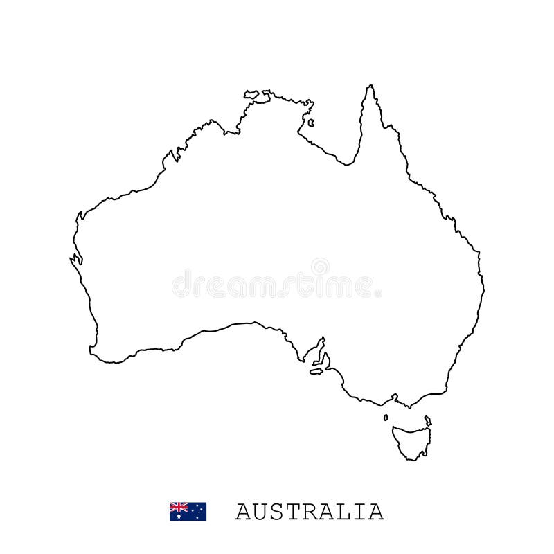 Australia Map Line, Linear Thin Vector Simple Outline and Flag. Black ...