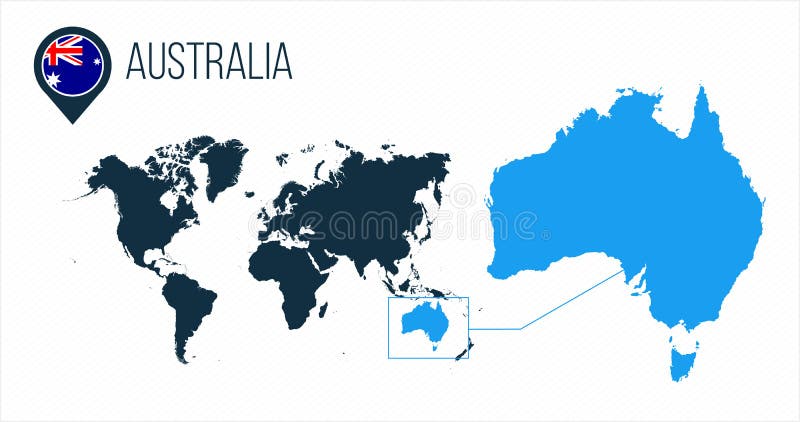 Australia Map Located on a World Map with Flag and Map Pointer or Pin ...