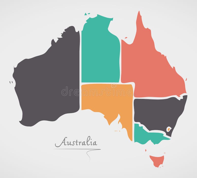 Australia Map with Modern Round Shapes Stock Illustration ...