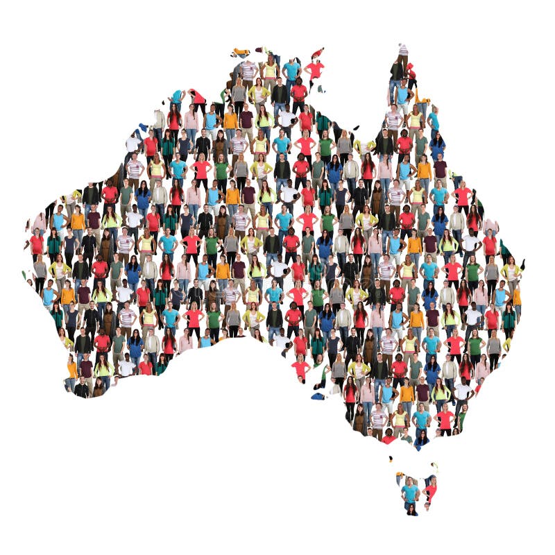 Australia Map Multicultural Group of Young People Integration Di Stock ...