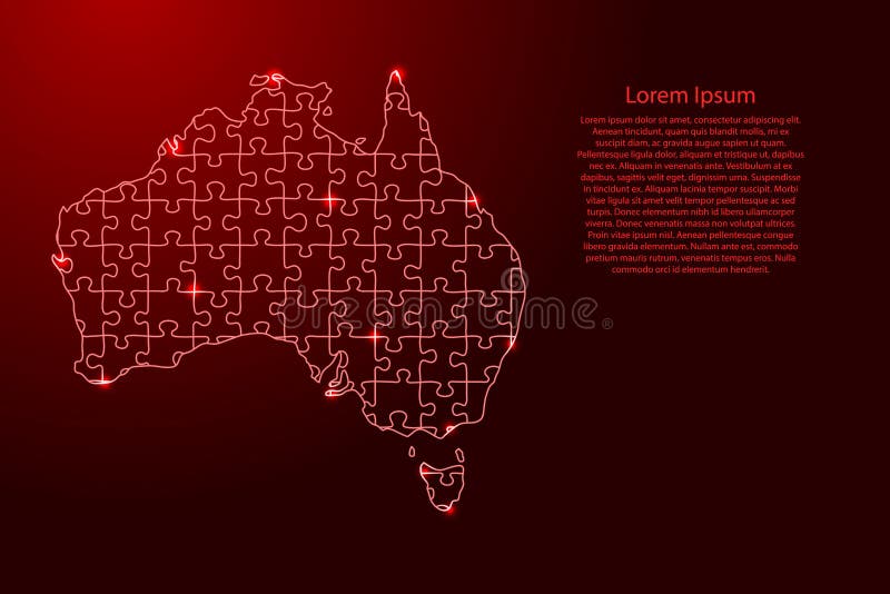 Australia Map from Red Pattern Composed Puzzles and Glowing Space Stars ...