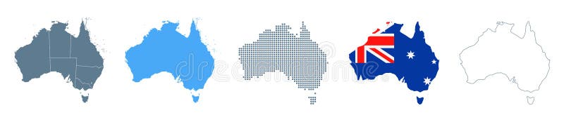 Australia Map Set - Vector Solid, Contour, Regions, Flag, Pixels Stock ...