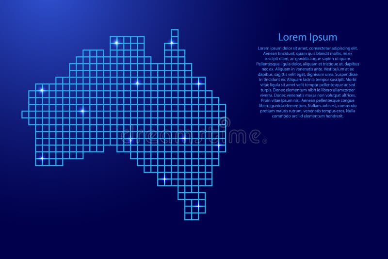 Australia Map Silhouette from Red Square Pixels and Glowing Stars ...