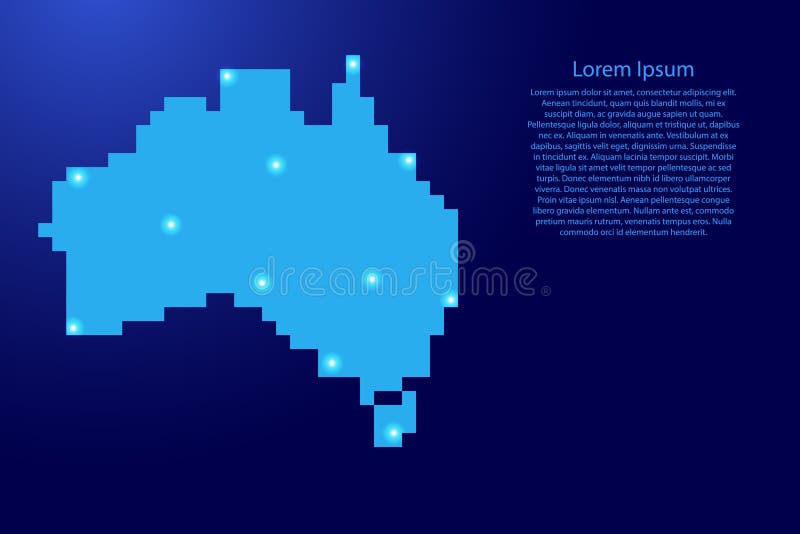 Australia Map Silhouette from Blue Square Pixels and Glowing Stars ...