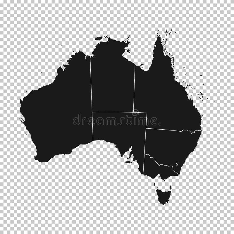 Australia Map - Vector Solid Contour and State Regions on Transparent ...