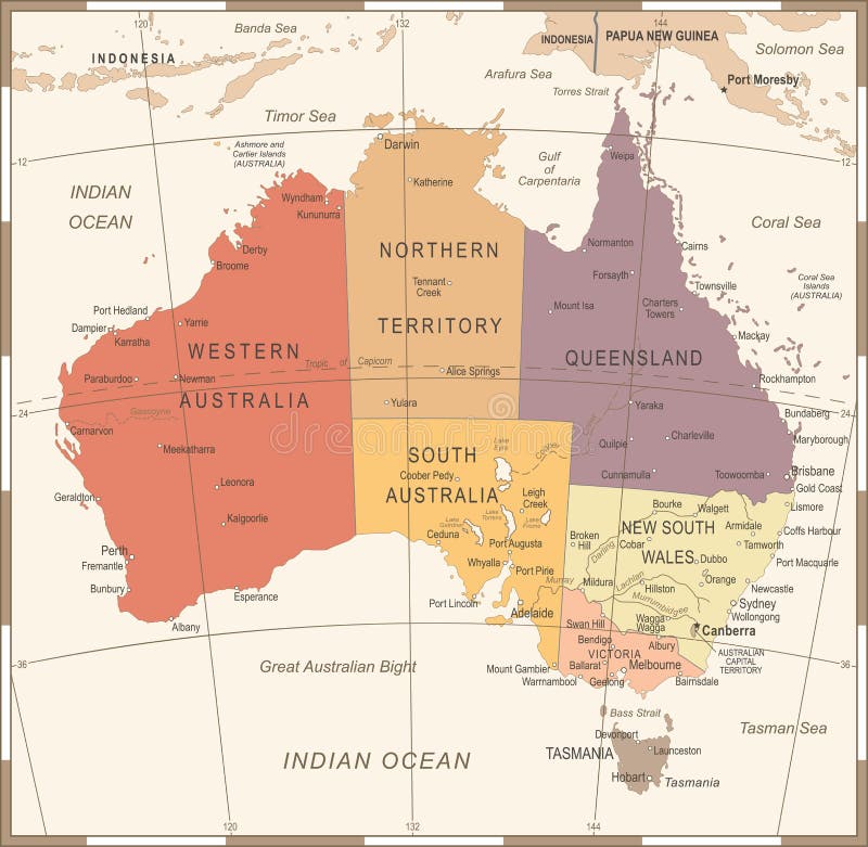 Australia Map - Vintage Vector Illustration Stock Illustration ...