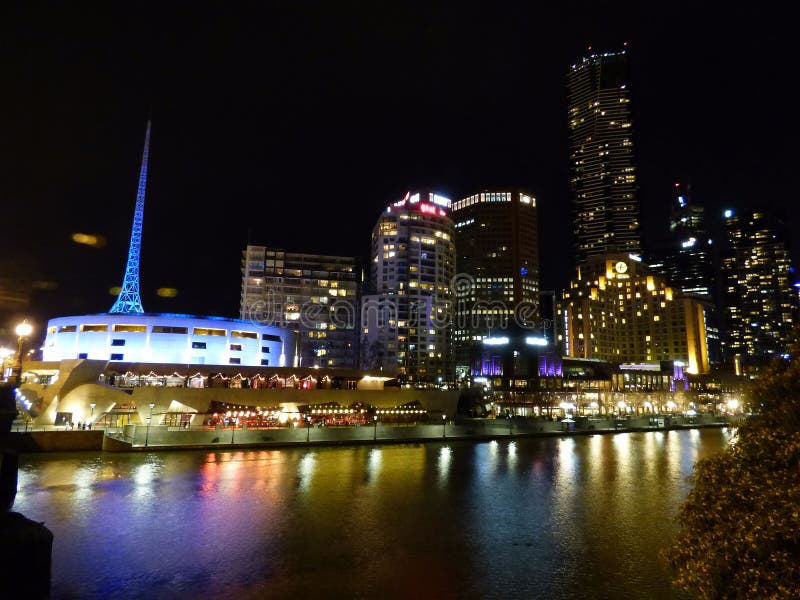 Australia, Melbourne, Night View, Illuminated Palaces are Reflected on ...