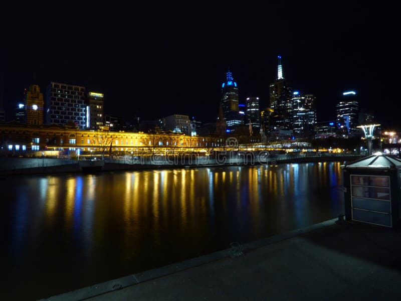 Australia, Melbourne, Night View, Illuminated Palaces are Reflected on ...