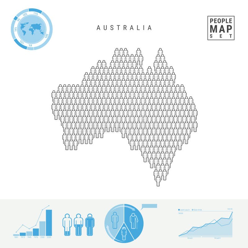 Australia People Icon Map. Stylized Vector Silhouette of Australia ...