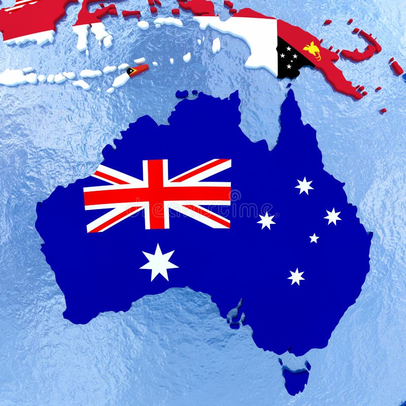 Australasia on Political Globe with Flags Stock Illustration ...