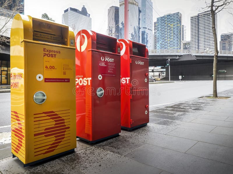 Australia Post Mail Boxes Along Bourke Street, Docklands. Editorial ...