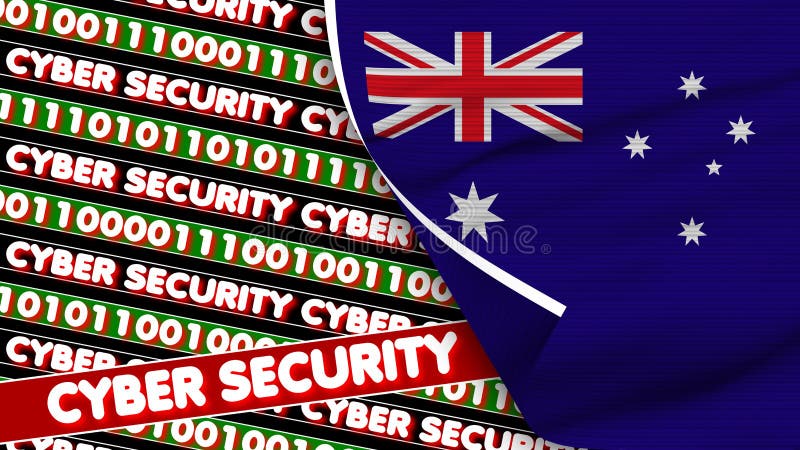 Australia Realistic Flag with Cyber Security Titles Fabric Texture 3D ...
