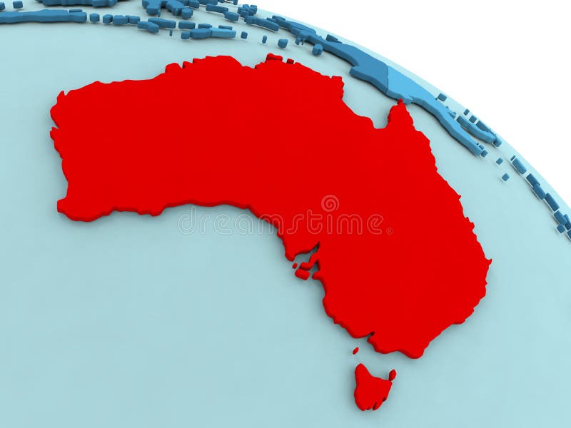 Australia in Red on Blue Globe Stock Illustration - Illustration of ...