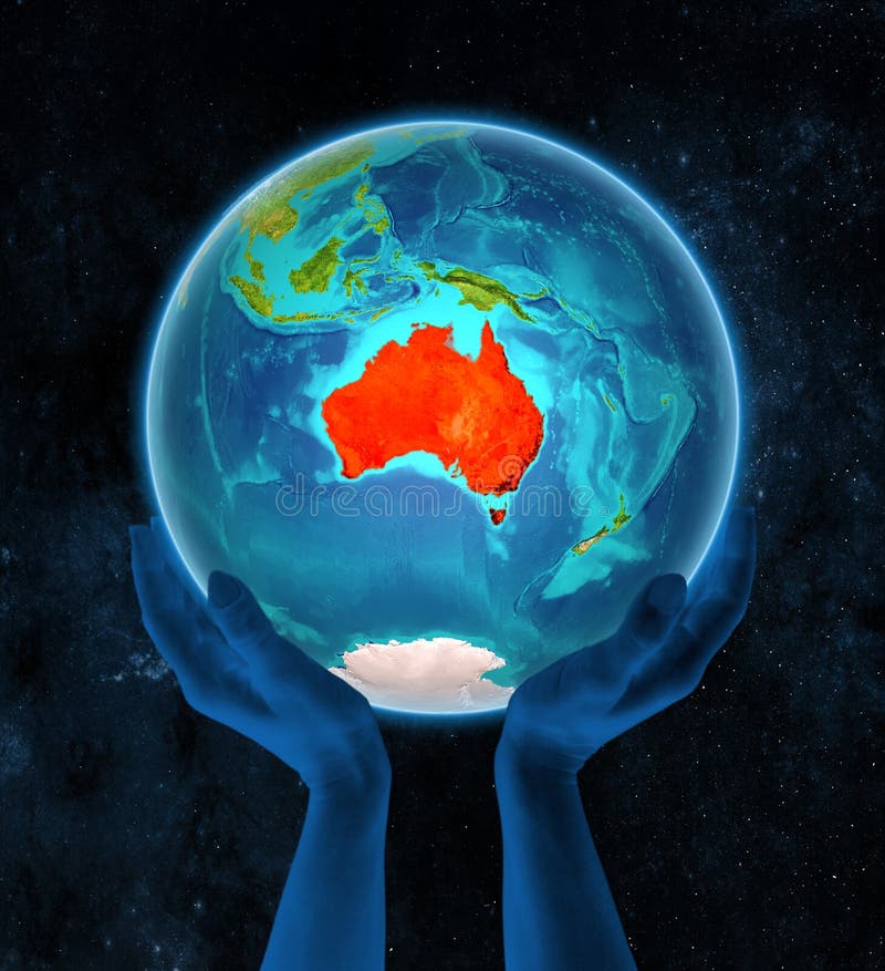Australia Map. Earth Globe Close Up With A Red Pin. Stock Photo - Image ...
