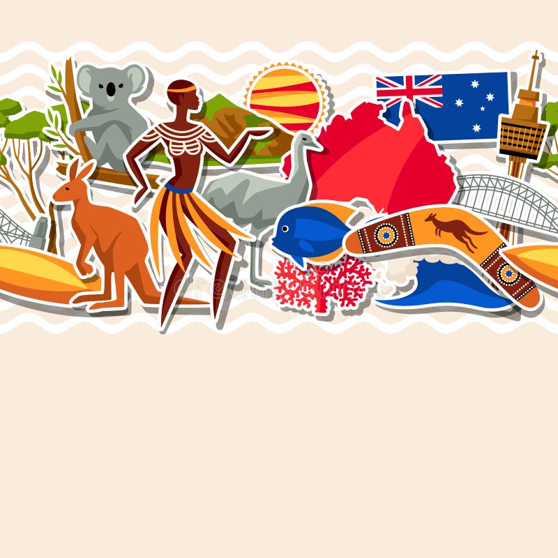 Australia Seamless Pattern. Australian Traditional Sticker Symbols and ...