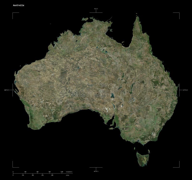 Australia Shape on Black. High-res Satellite Stock Illustration ...